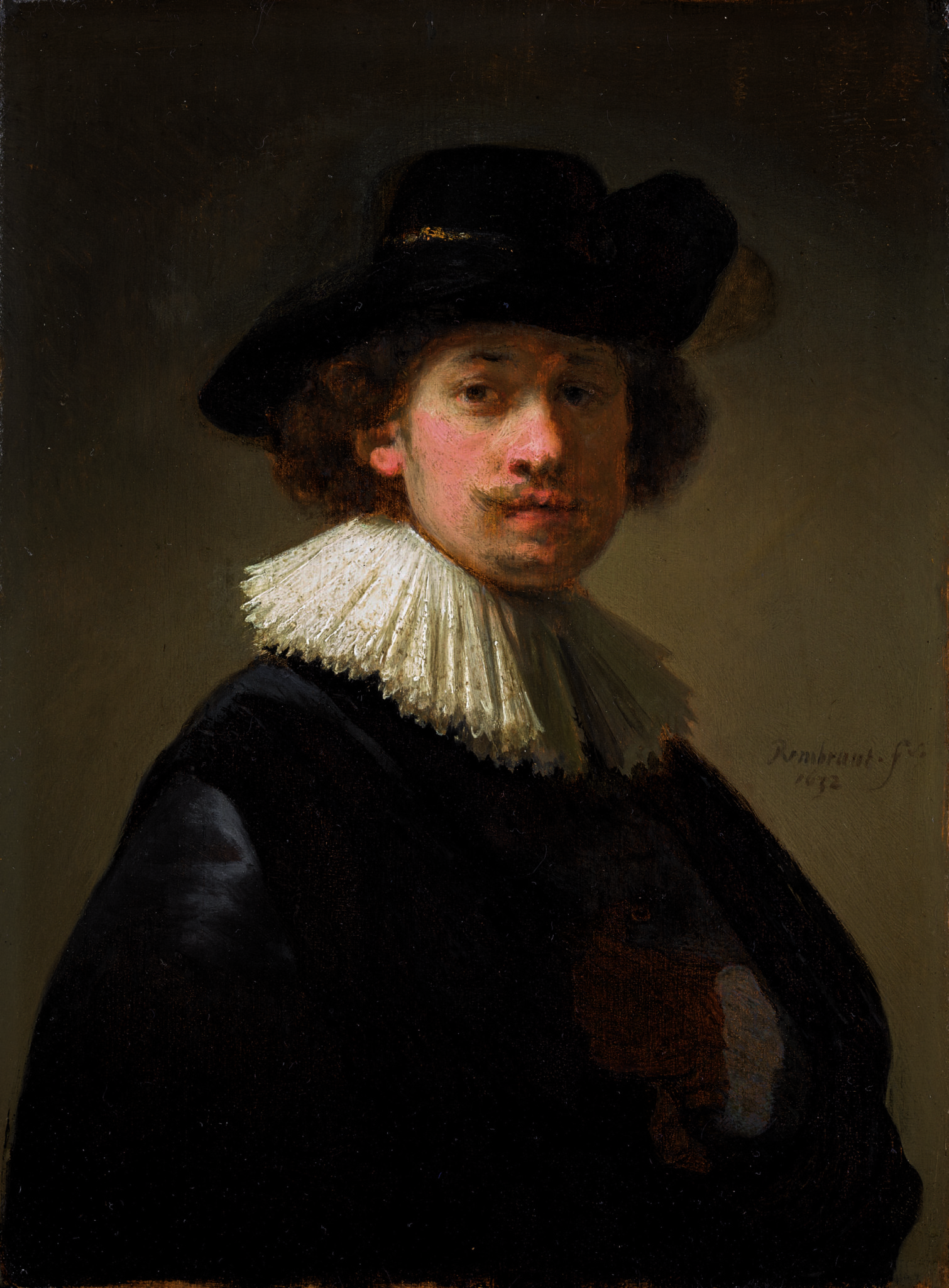Rembrandt-Van-Rijn-Self-portrait-wearing-a-ruff-and-black-hat-1632-est ...